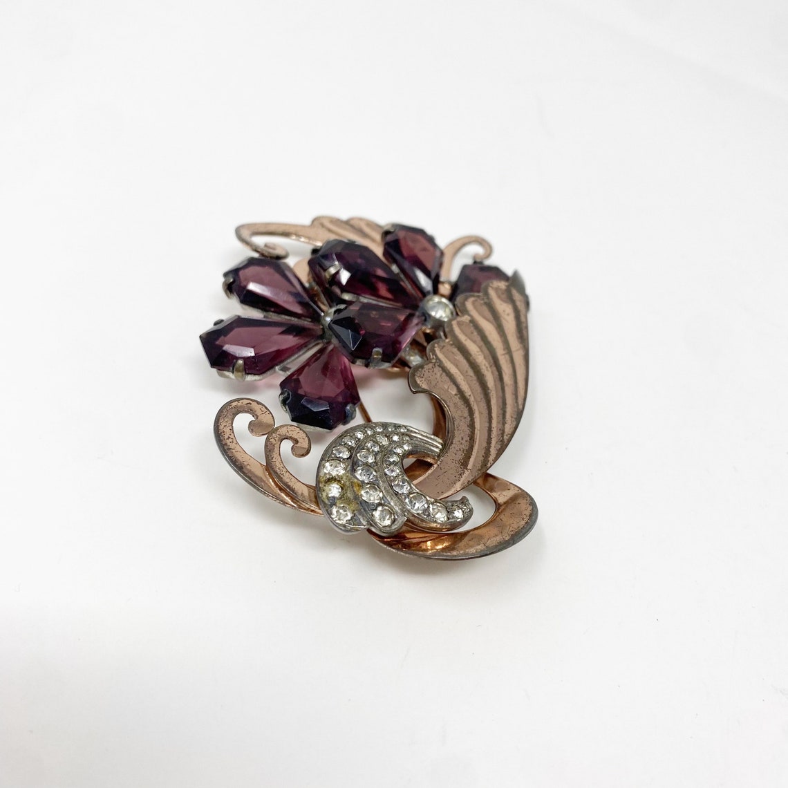 802 Vintage 40’s Large Amethyst Brooch Purple Stone Pin - Etsy