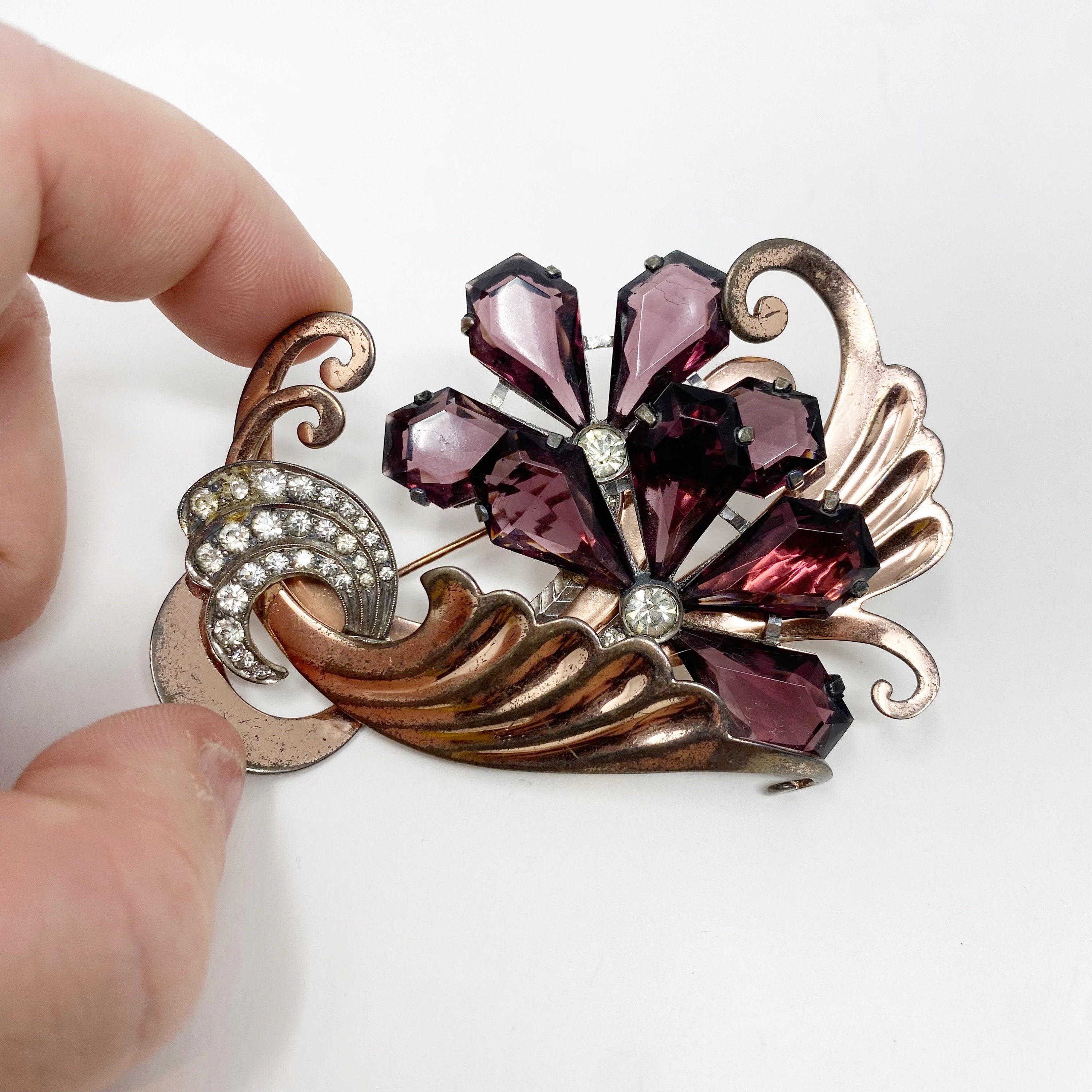 802 Vintage 40’s Large Amethyst Brooch Purple Stone Pin - Etsy