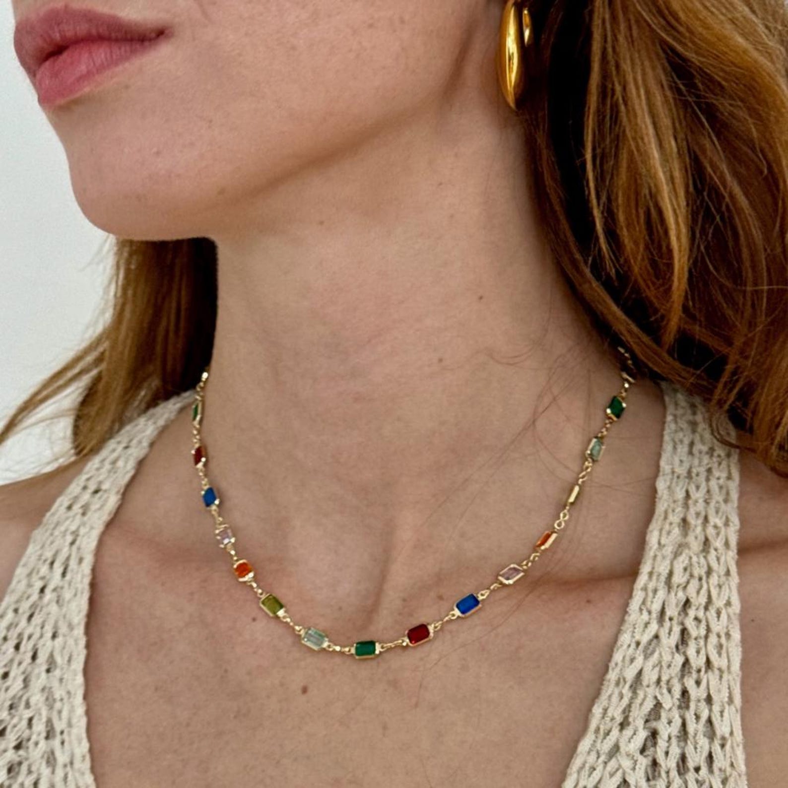 Colorful Gem Necklace, Gold Necklace, Gold Filled Necklace, Jewelry for ...
