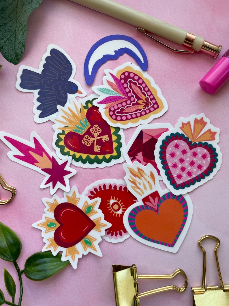 Mexican Sacred Hearts, Milagros Sticker Pack, Sticker Bundle, Heart ...