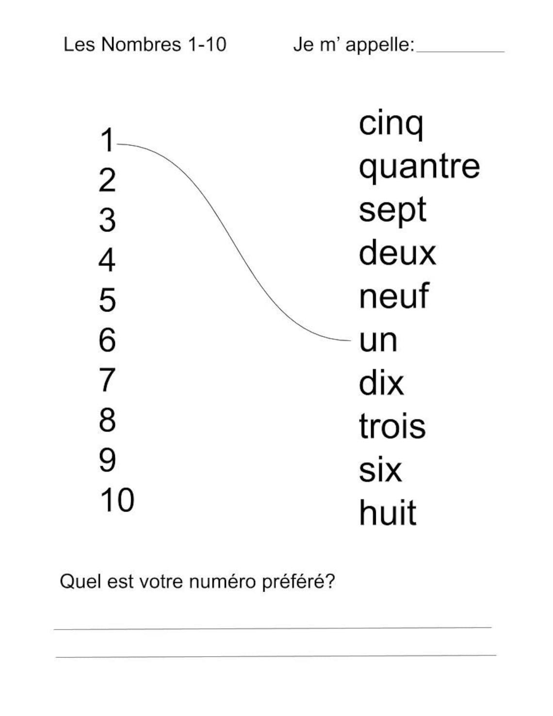Numbers 1-10 in French Printable With a Worksheet - Etsy Canada