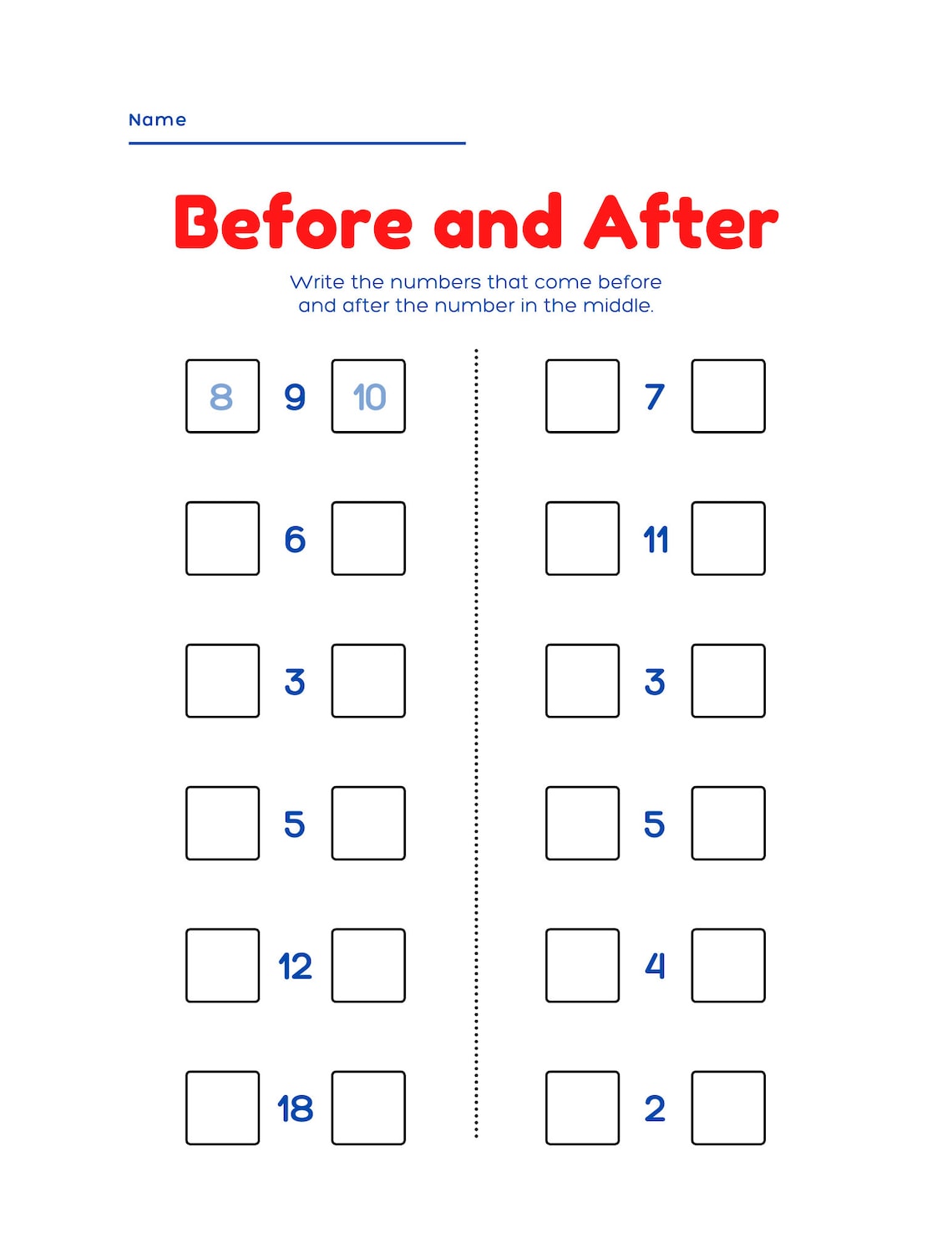 Math Worksheet - Before and After (digital Print) - Etsy