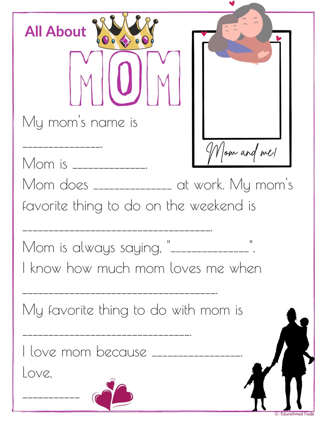 All About MOM , Mother's Day Activity digital, Printable - Etsy