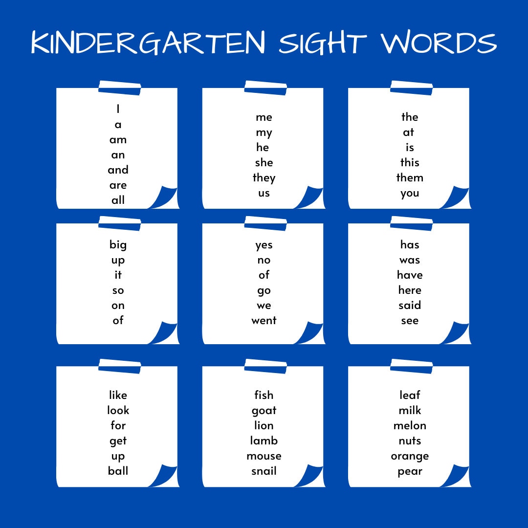 Kindergarten Sight Words, 2 Pages (digital, Printable) - Etsy