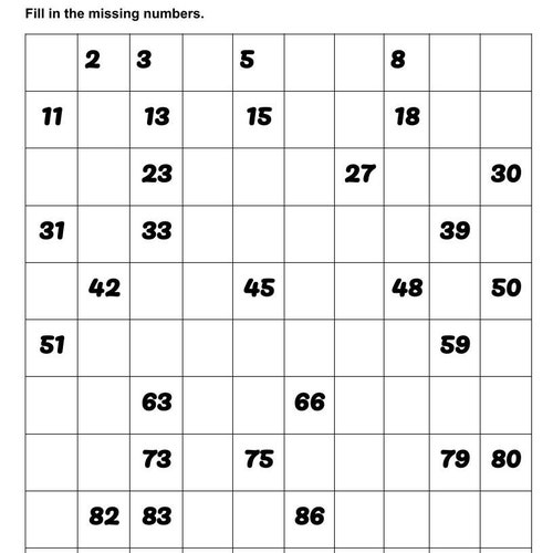 Fill in the Missing Numbers 1-100 Package of 4 Digital - Etsy