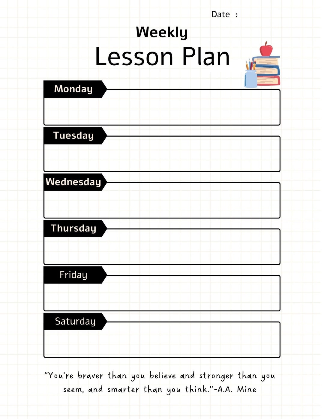 Weekly Lesson Plan ( Digital , Printable ) - Etsy