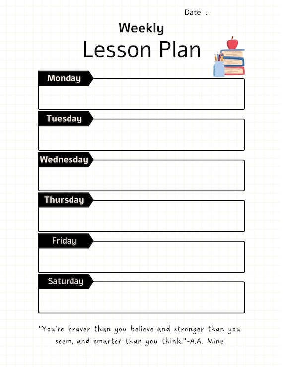 Weekly Lesson Plan Digital Printable - Etsy