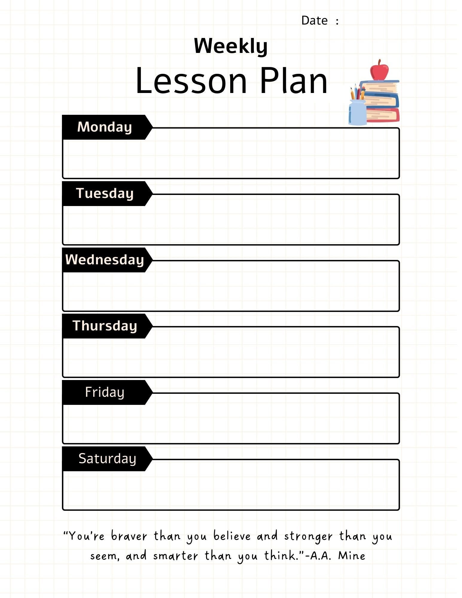 Weekly Lesson Plan ( Digital , Printable ) - Etsy