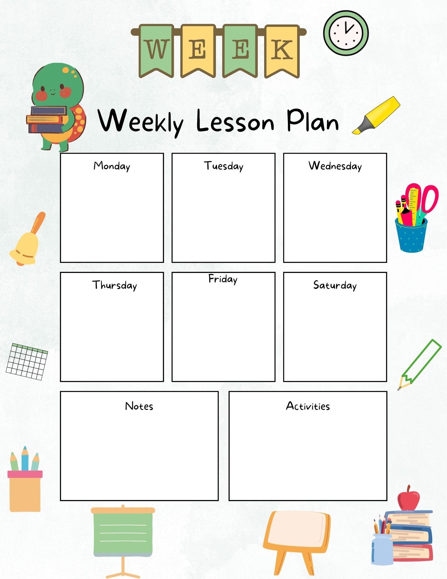 Weekly Lesson Plan ( Digital, Printable ) - Etsy