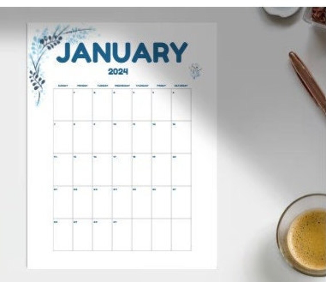 Yearly Calendar 2024, 12 Pages digital, Printable - Etsy