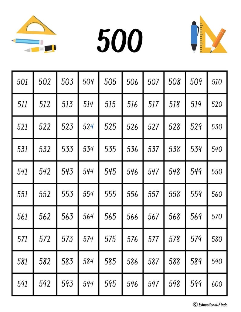500 Chart ( Digital, Printable) - Etsy