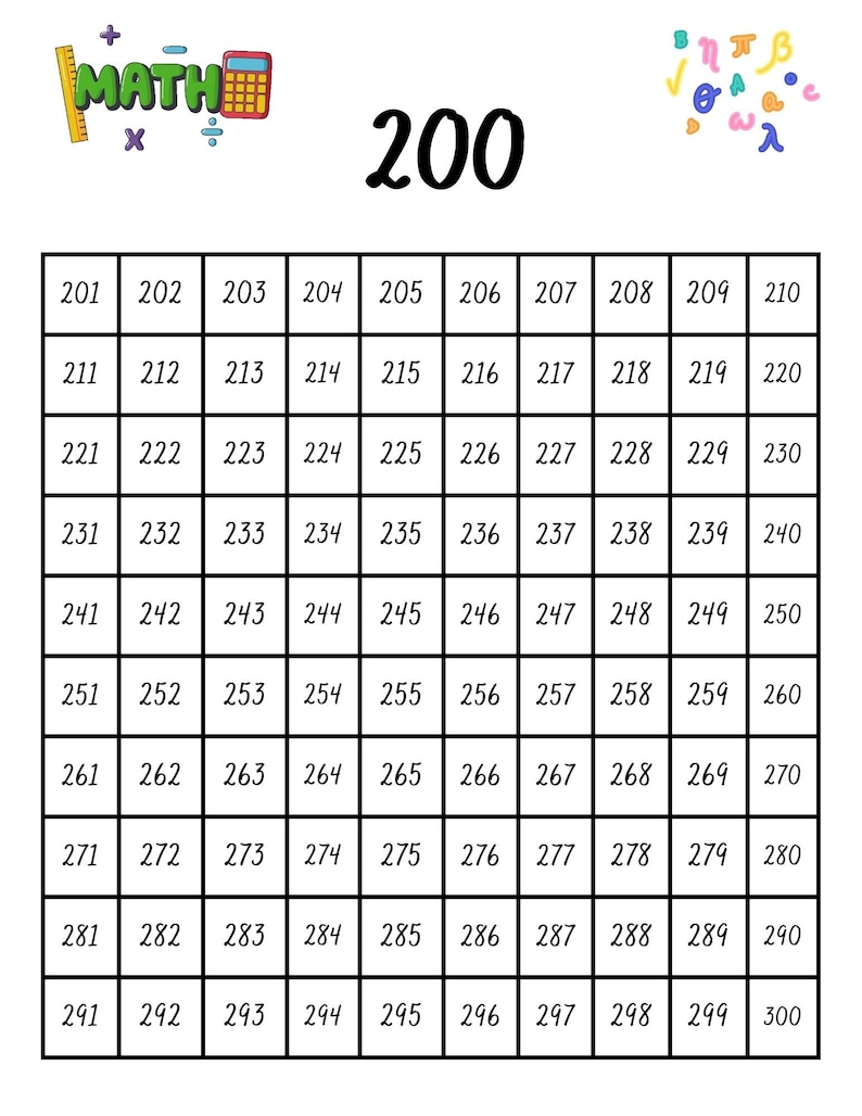200 Chart digital Printable Etsy