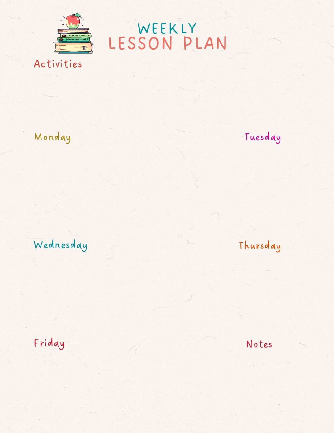 Weekly Lesson Plan (digital, Printable) - Etsy