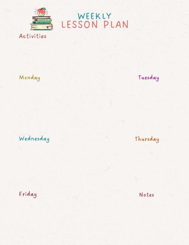 Weekly Lesson Plan (digital, Printable) - Etsy