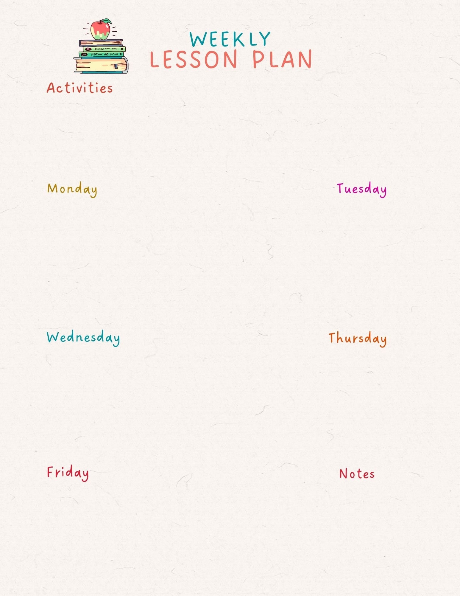 Weekly Lesson Plan (digital, Printable) - Etsy