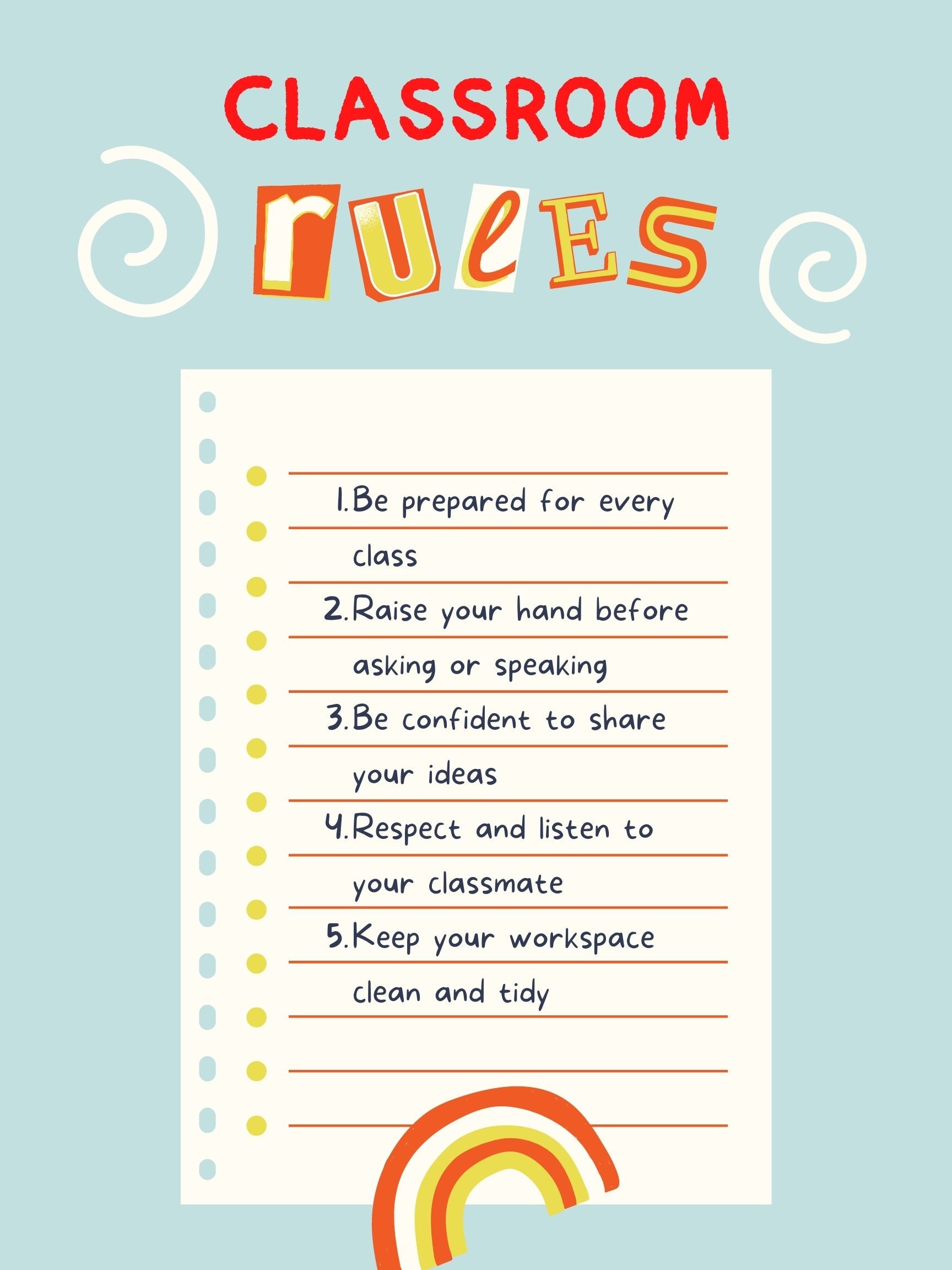 Classroom Rules Poster Digital Printable Etsy
