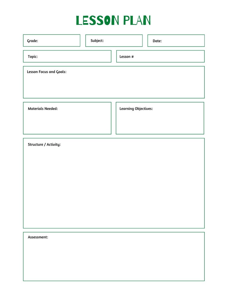 Lesson Plan Template ( Digital , Printable ) - Etsy Canada