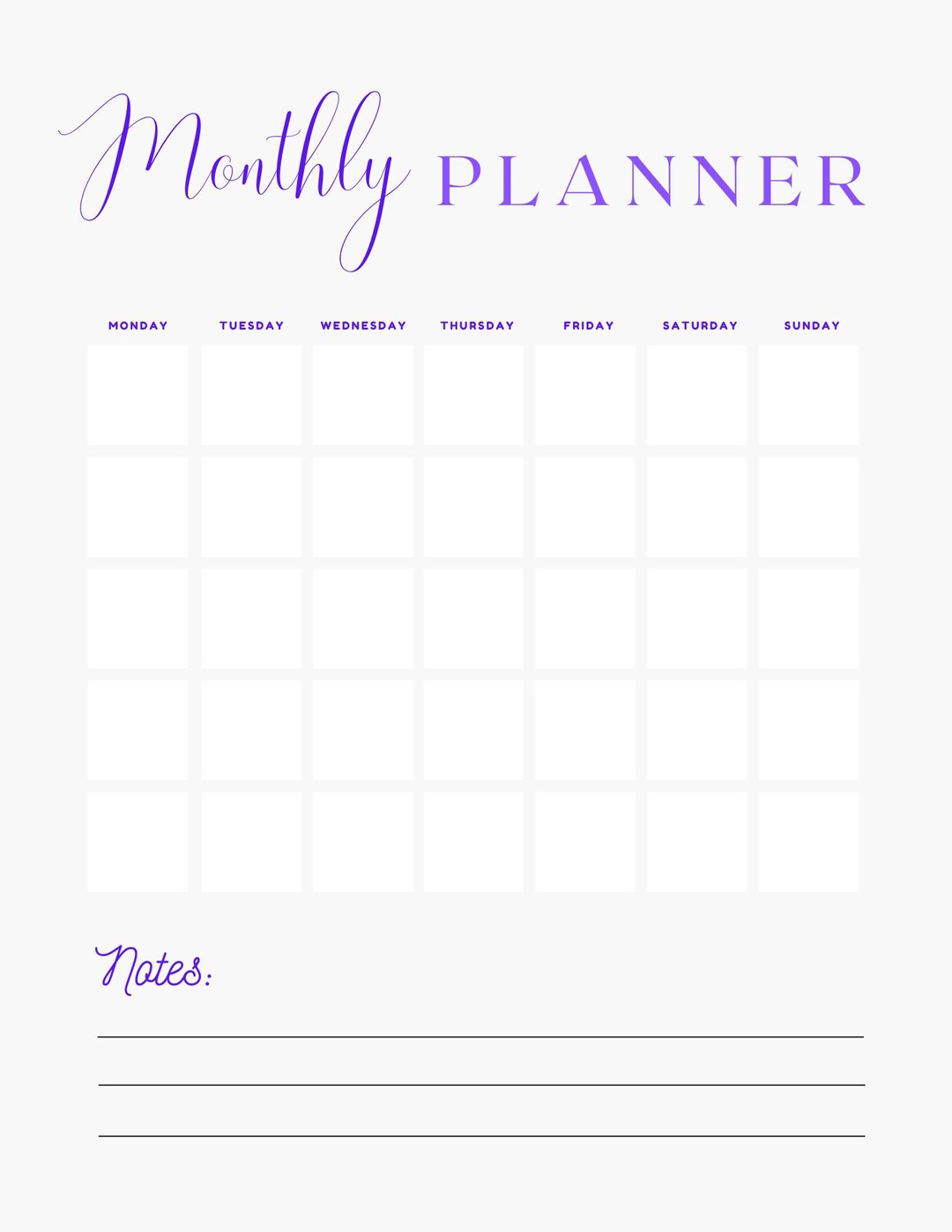 Simple Monthly Planner (digital, Printable) - Etsy