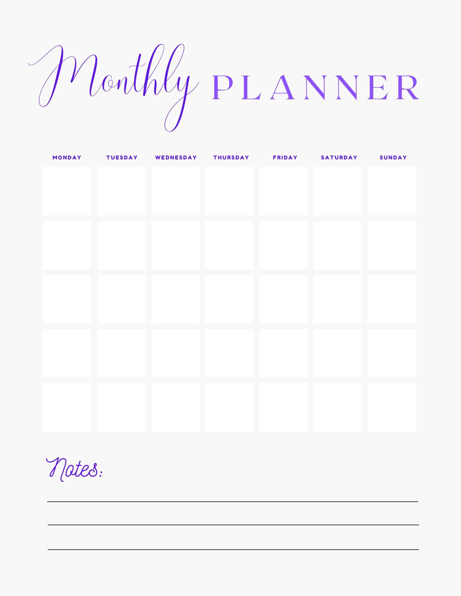 Simple Monthly Planner (digital, Printable) - Etsy