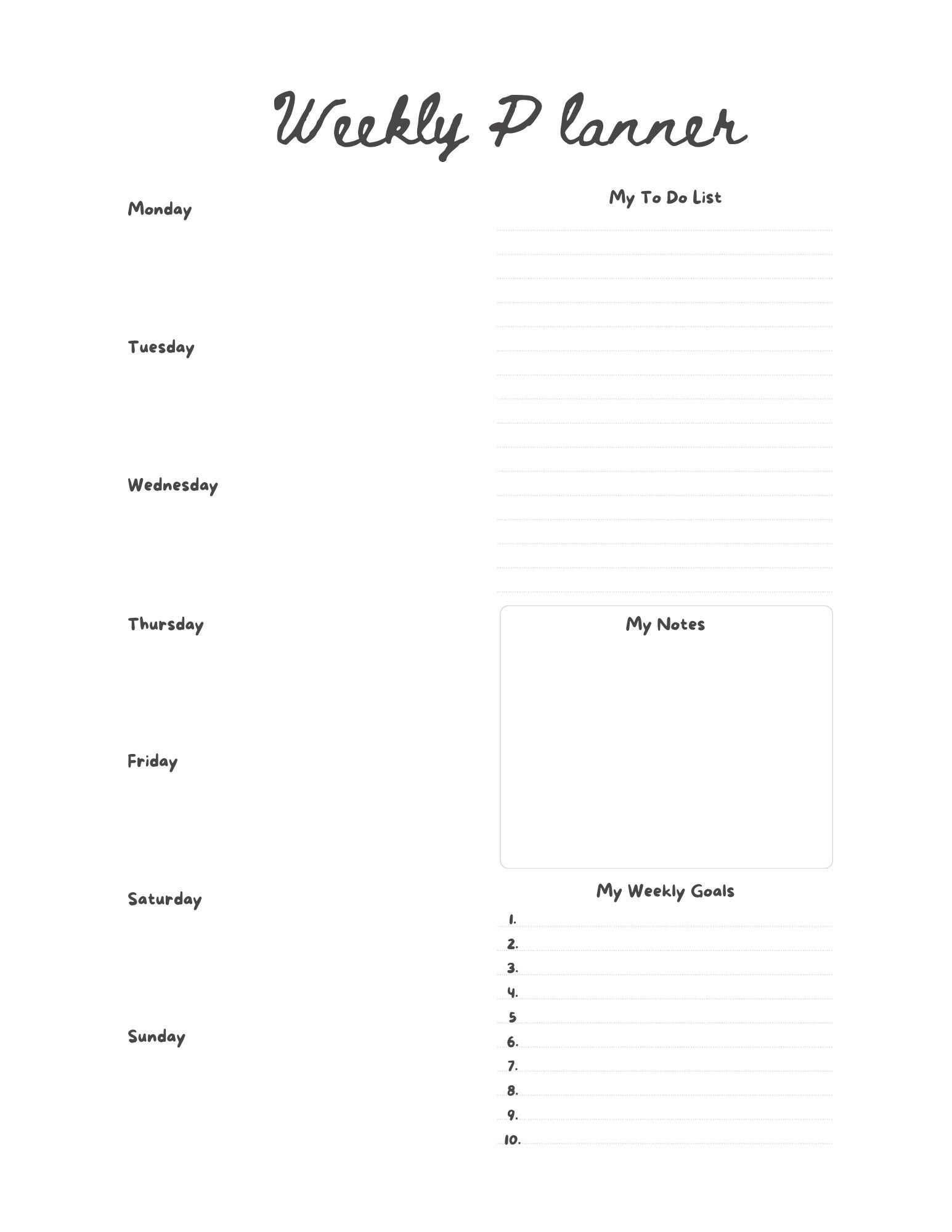 Simple Weekly Planner ( Digital, Printable) - Etsy