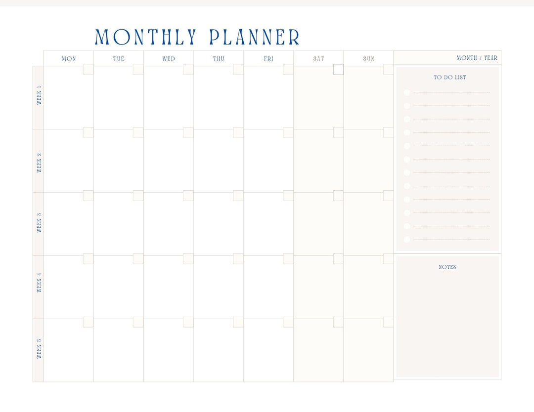 Monthly Calendar Template for Home or School ( Digital. Printable) - Etsy