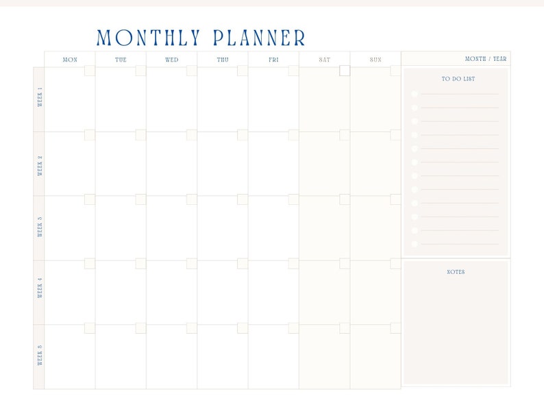Monthly Calendar Template for Home or School ( Digital. Printable) - Etsy