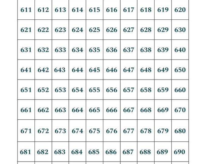 Numbers 601-700 Chart - Etsy