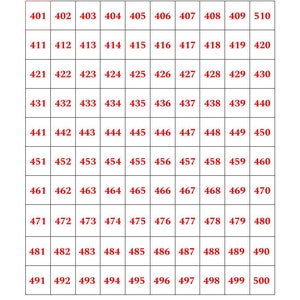 Numbers 101-500 Charts - Etsy