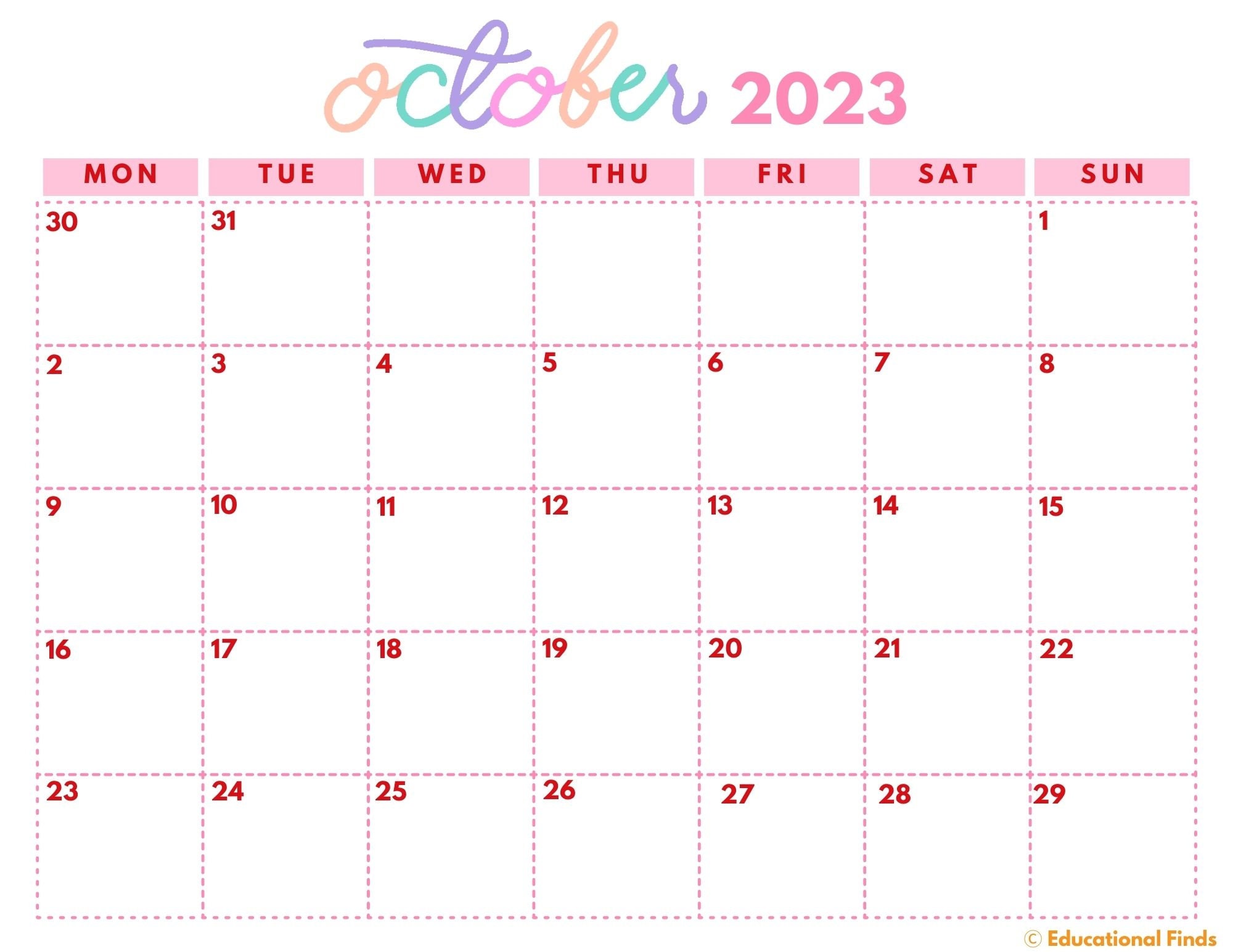 September to December 2023 Calendar in Pink digital,printable - Etsy
