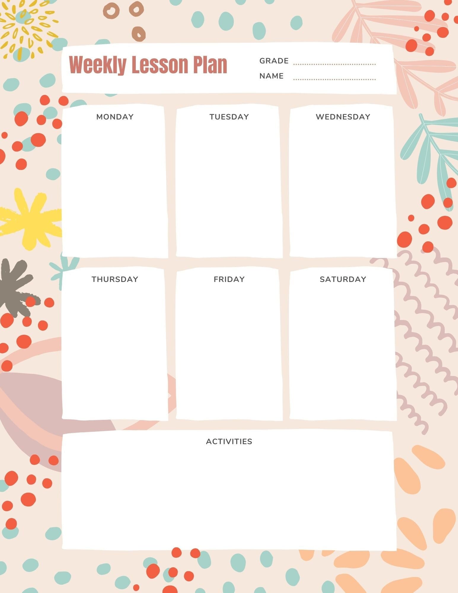 Weekly Lesson Plan Template ( Digital, Printable ) - Etsy