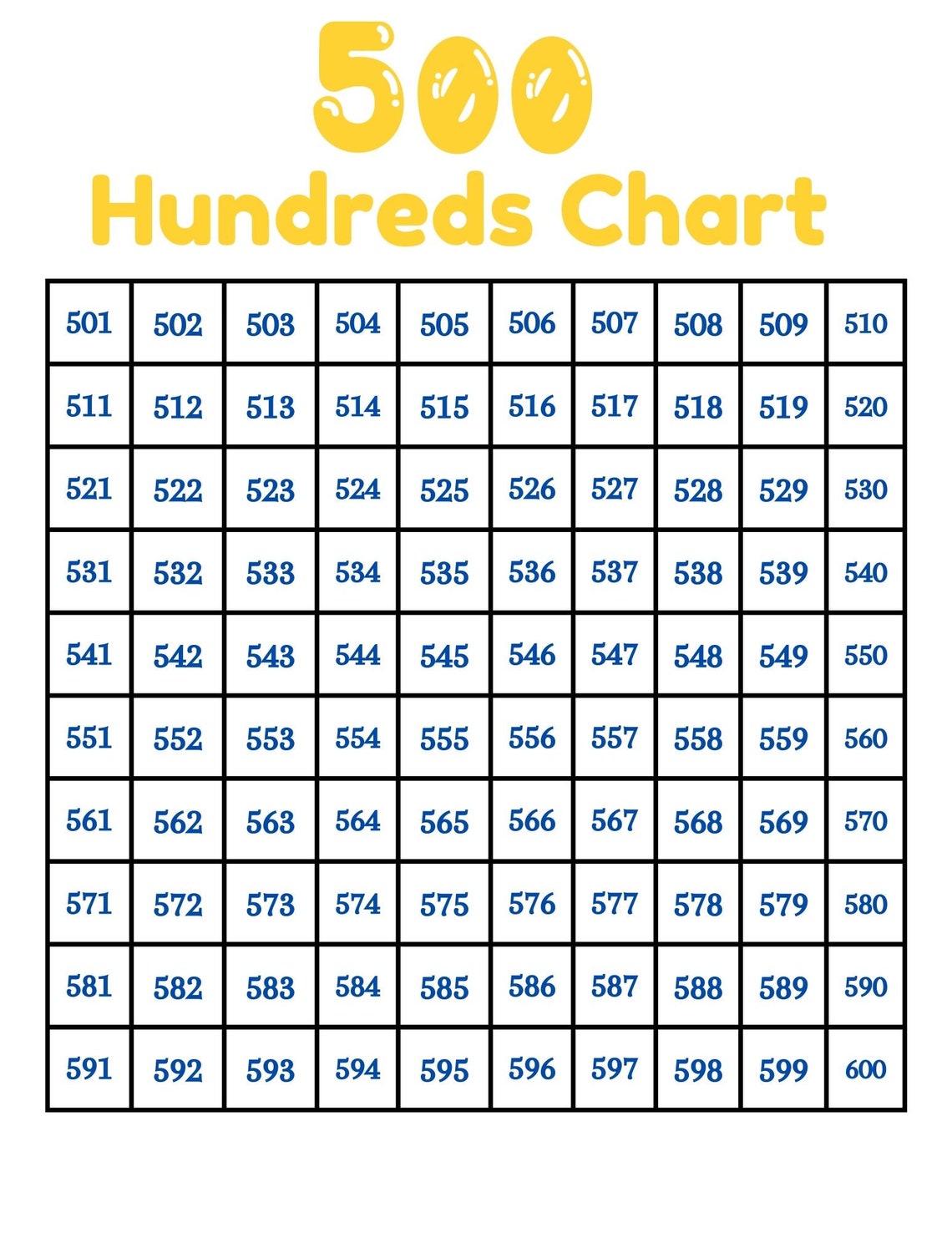 Numbers 1-1000, Hundreds Chart to 1000 (digital, Printable) - Etsy