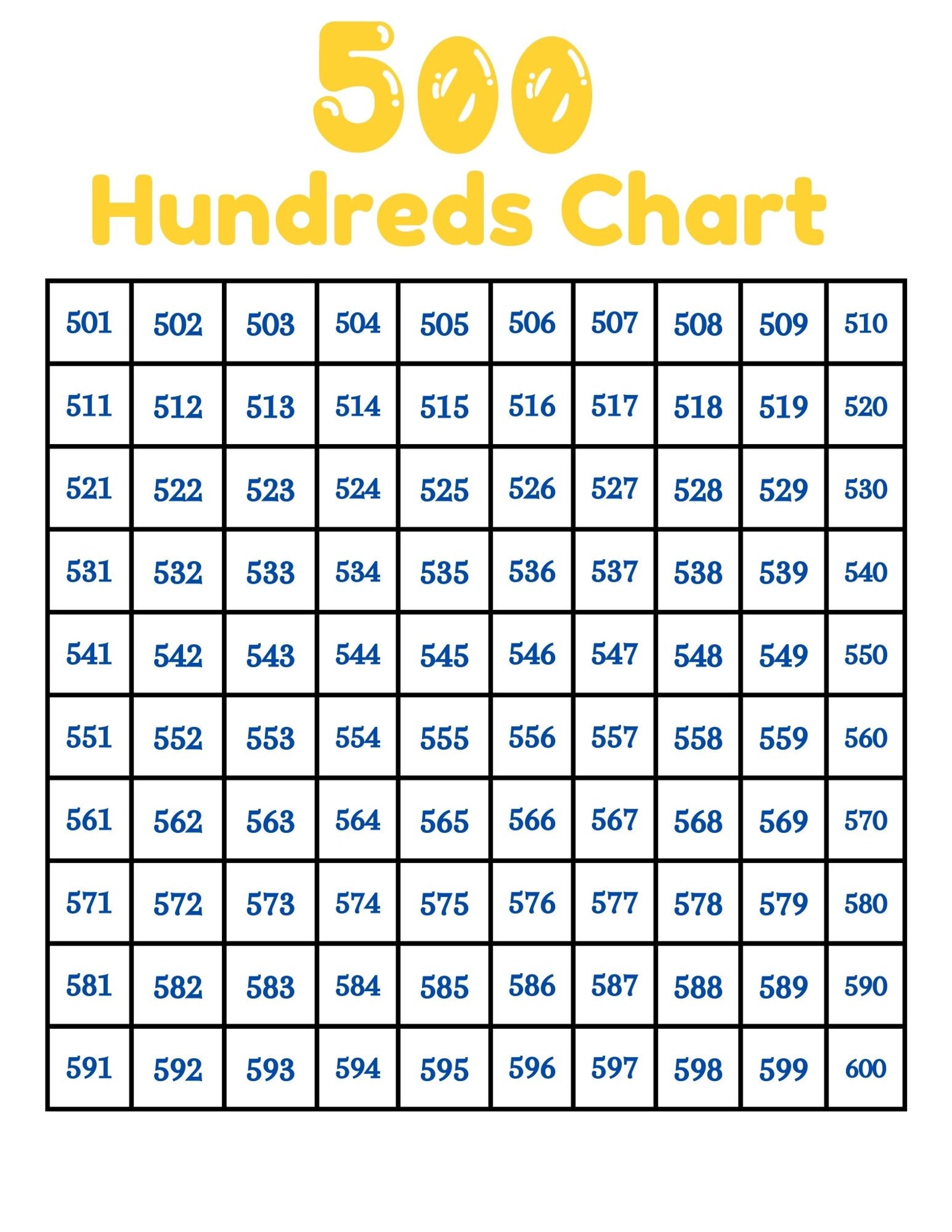 Numbers 1-1000, Hundreds Chart to 1000 (digital, Printable) - Etsy