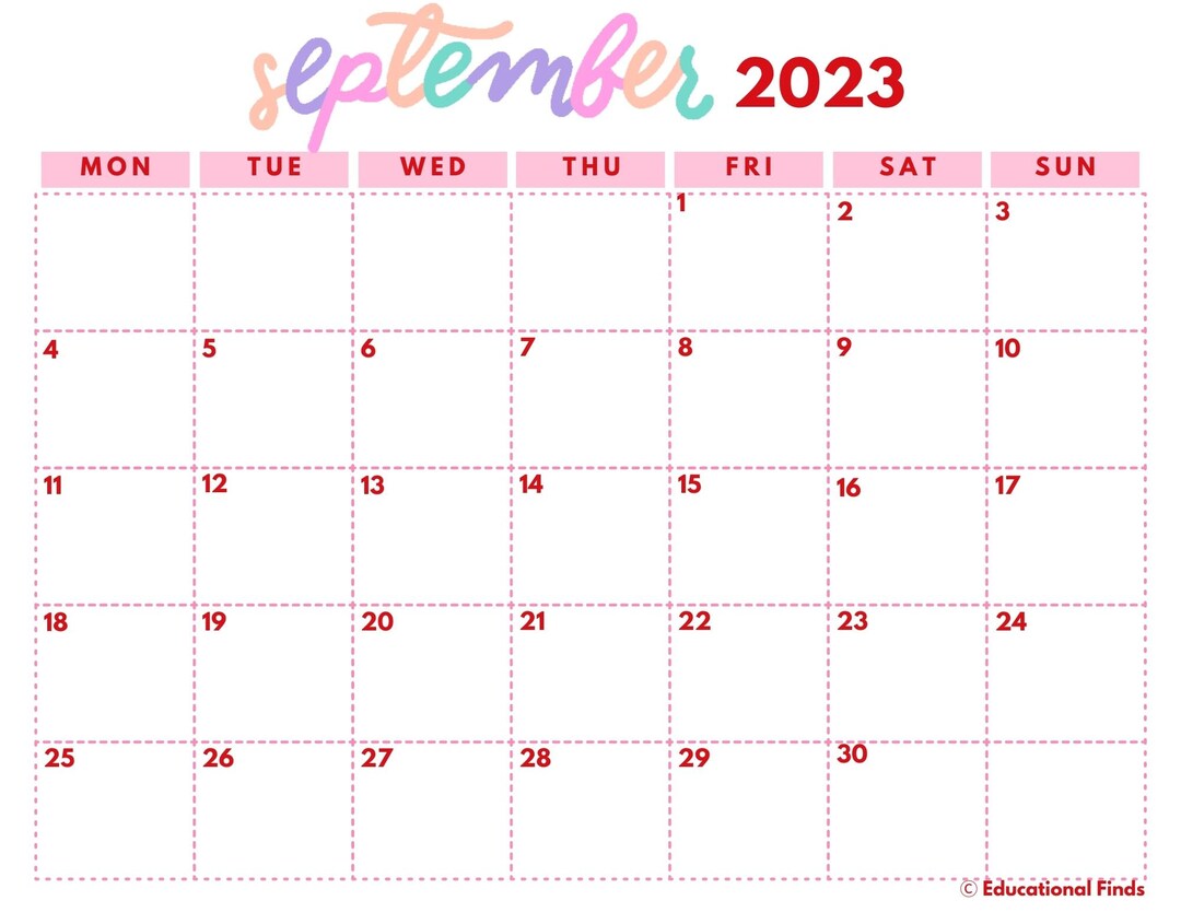 September to December 2023 Calendar in Pink digital,printable - Etsy