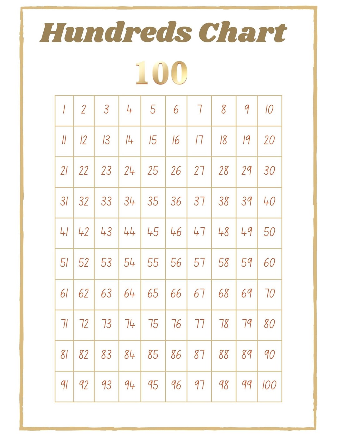 Hundreds Chart in Brown (digital, Printable ) - Etsy