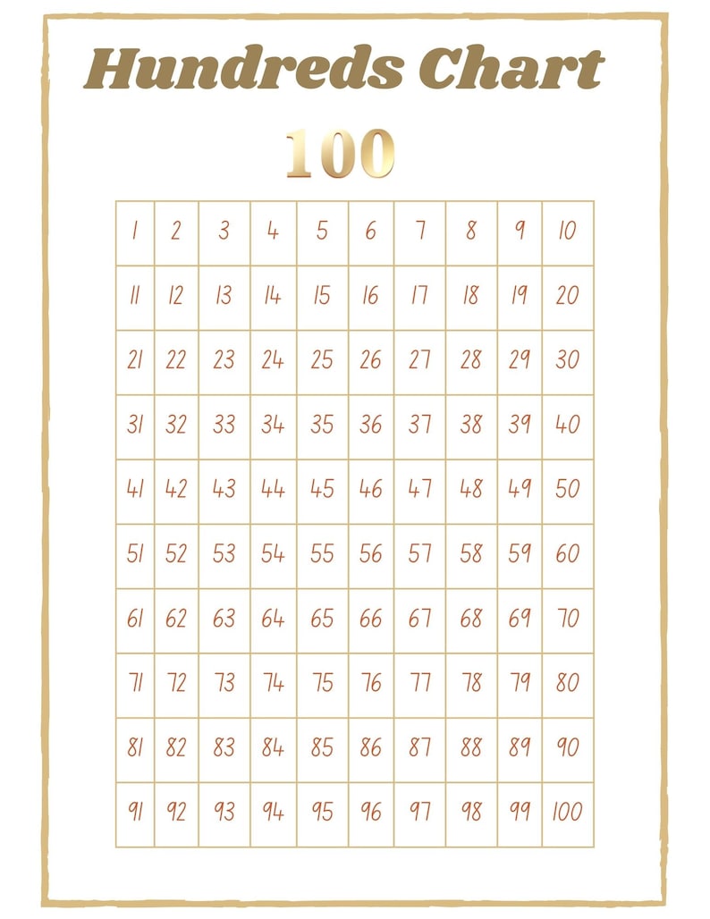 Hundreds Chart in Brown (digital, Printable ) - Etsy