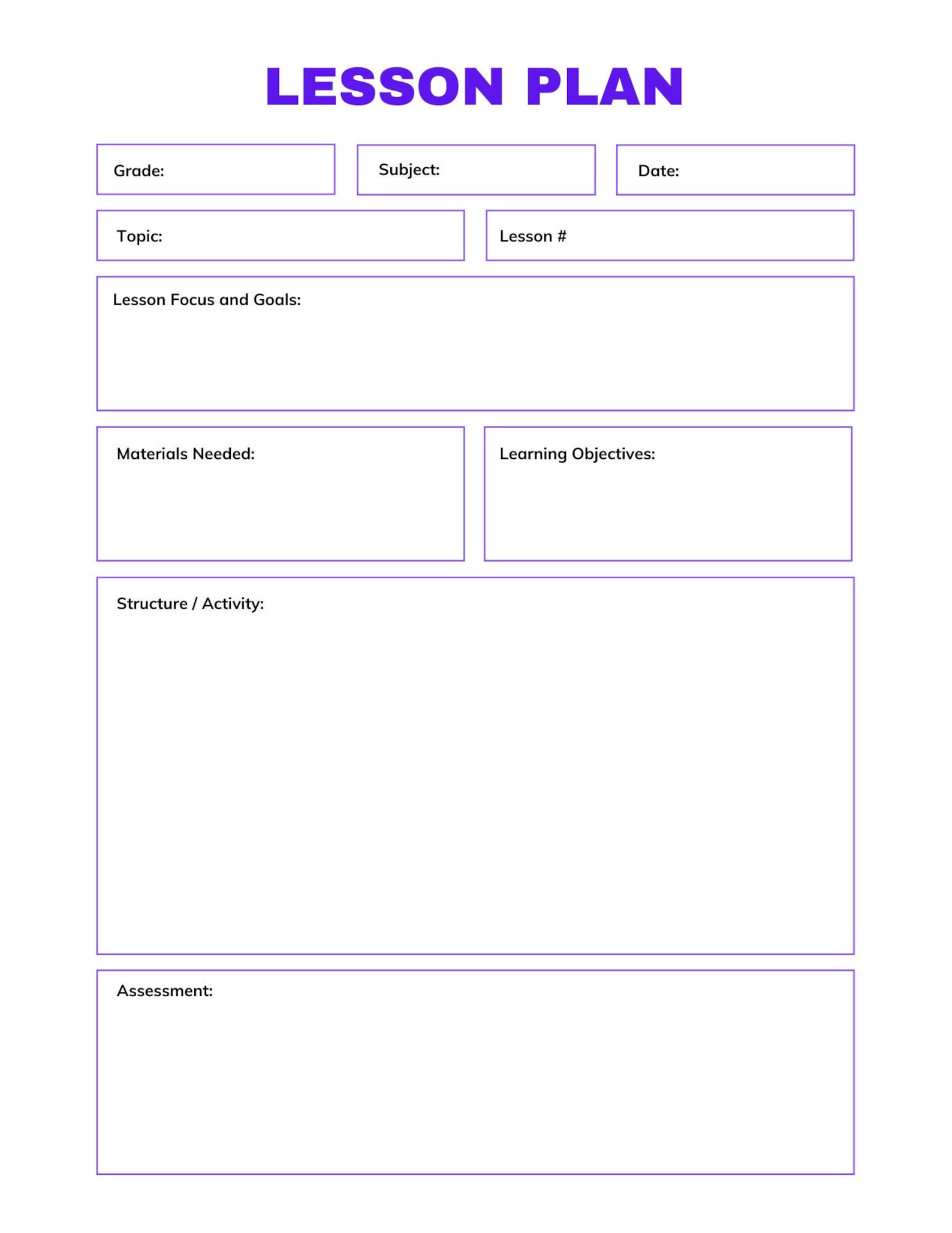 Lesson Plan Template for Educators (digital, Printable) - Etsy