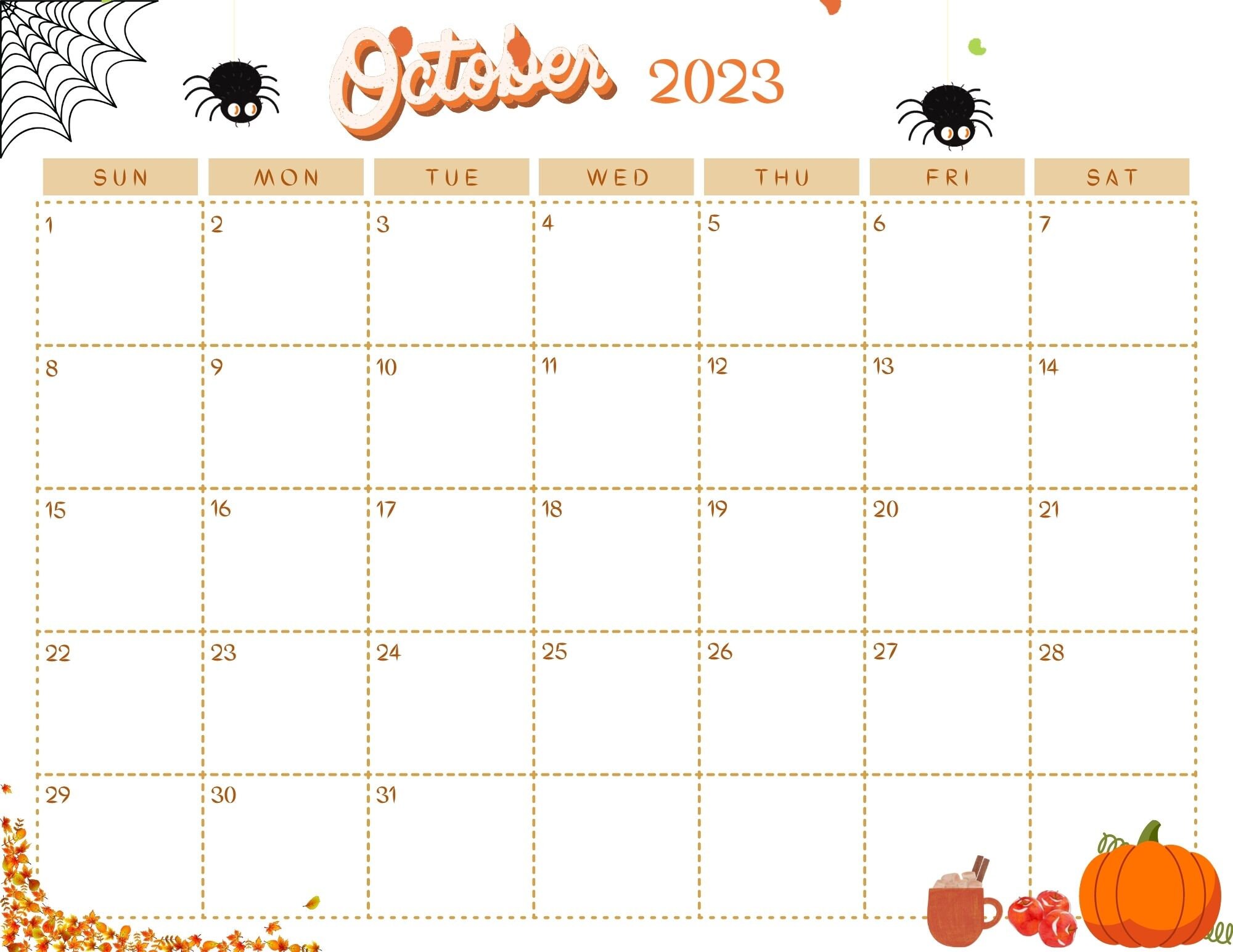 October 2023 Calendar Digital Printable Etsy