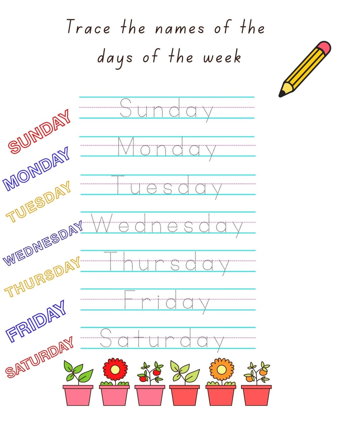 Days of the Week Writing/tracing Practice ( Digital , Printable ) 3 ...