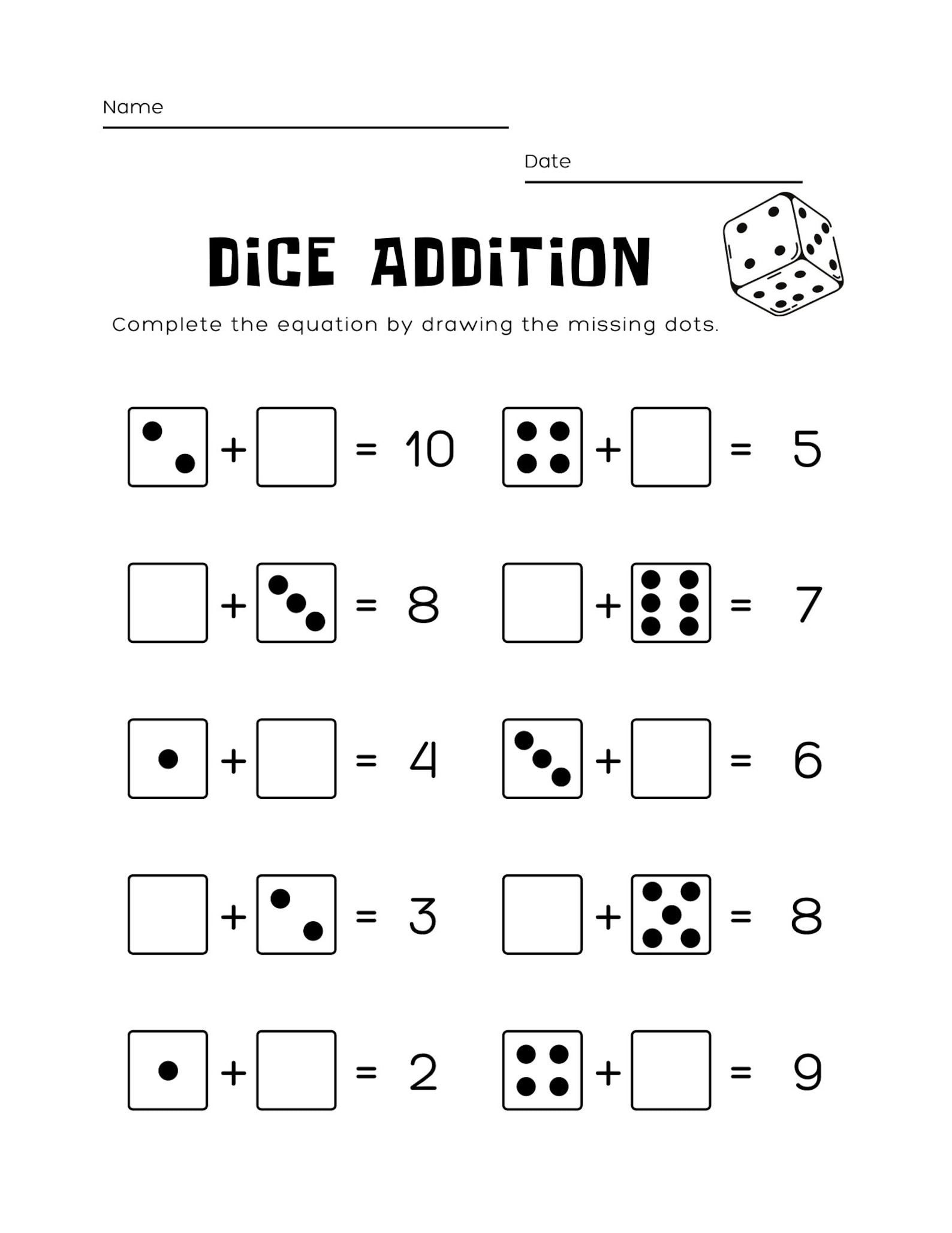 Dice Addition Activity ( Digital Download ) - Etsy