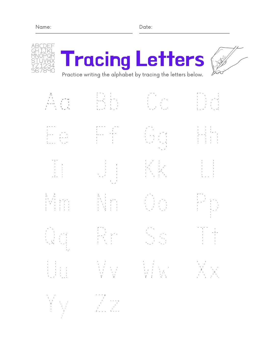Tracing A-Z Letters (package of 5) - Etsy