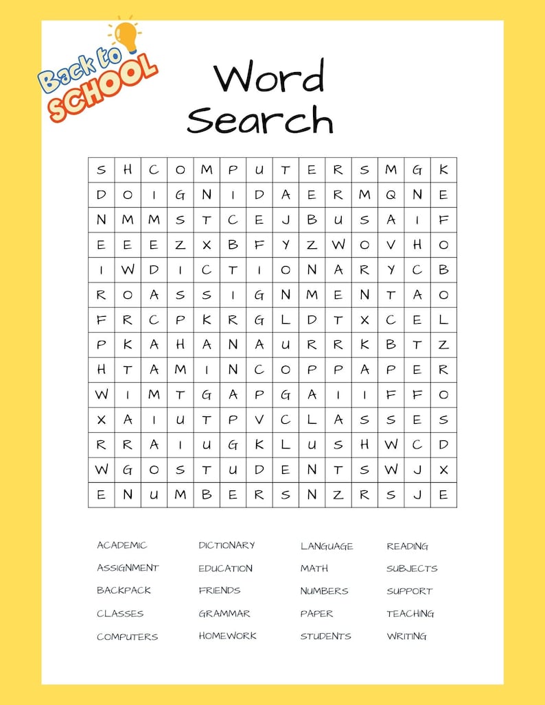 Back to School Word Search ( Digital, Printable ) - Etsy