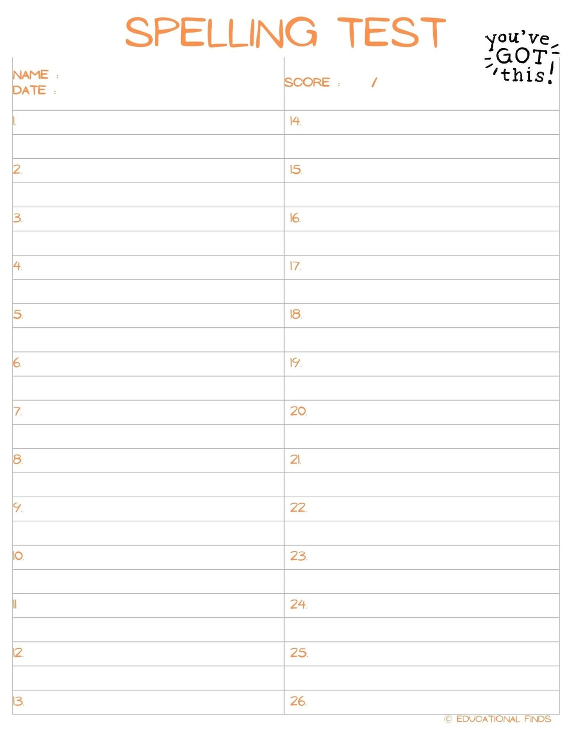 Spelling Test Template (digital, Printable) - Etsy
