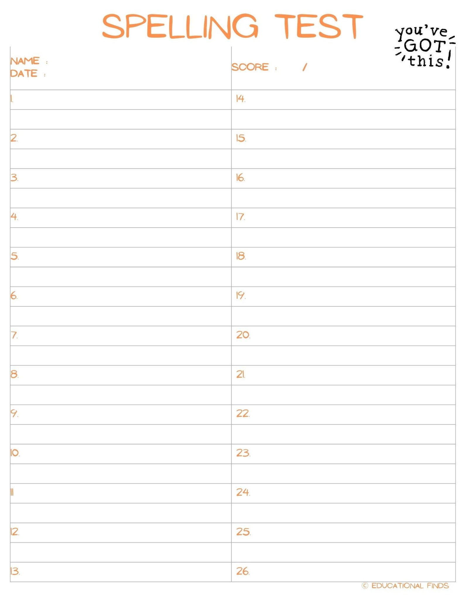 Spelling Test Template (digital, Printable) - Etsy
