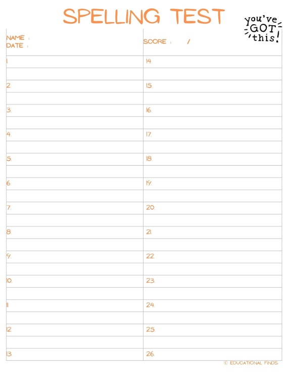 Spelling Test Template