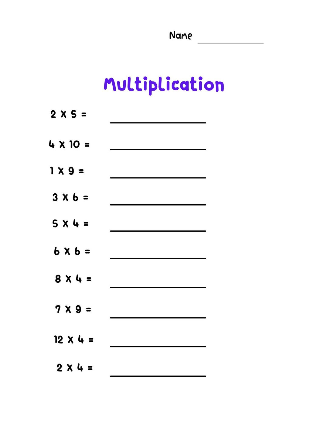 Multiplication Activity Digital Printable Etsy
