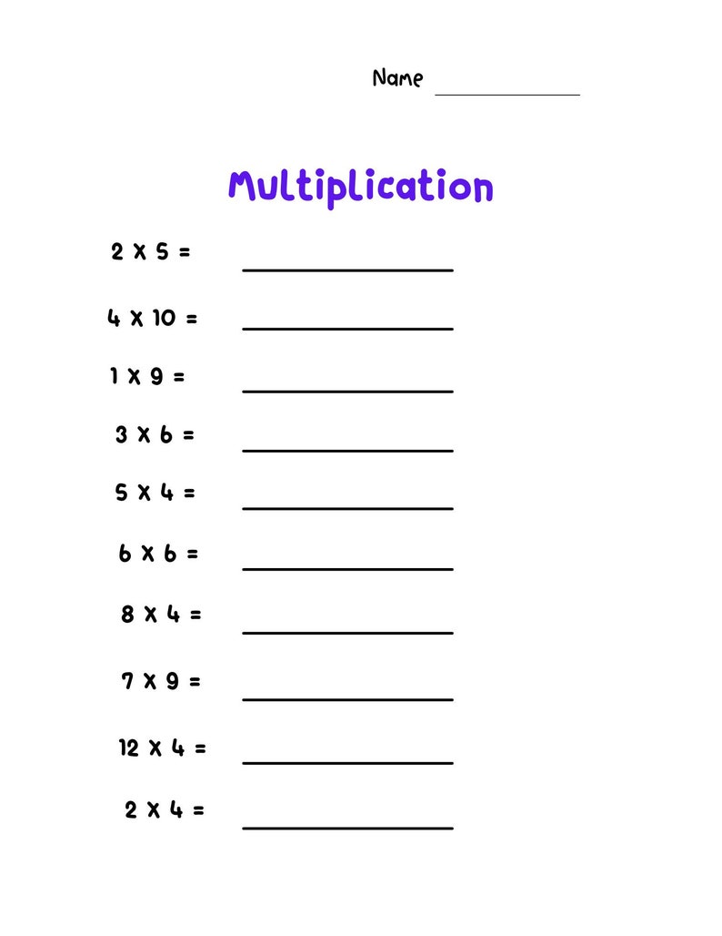 Multiplication Activity ( Digital, Printable ) - Etsy