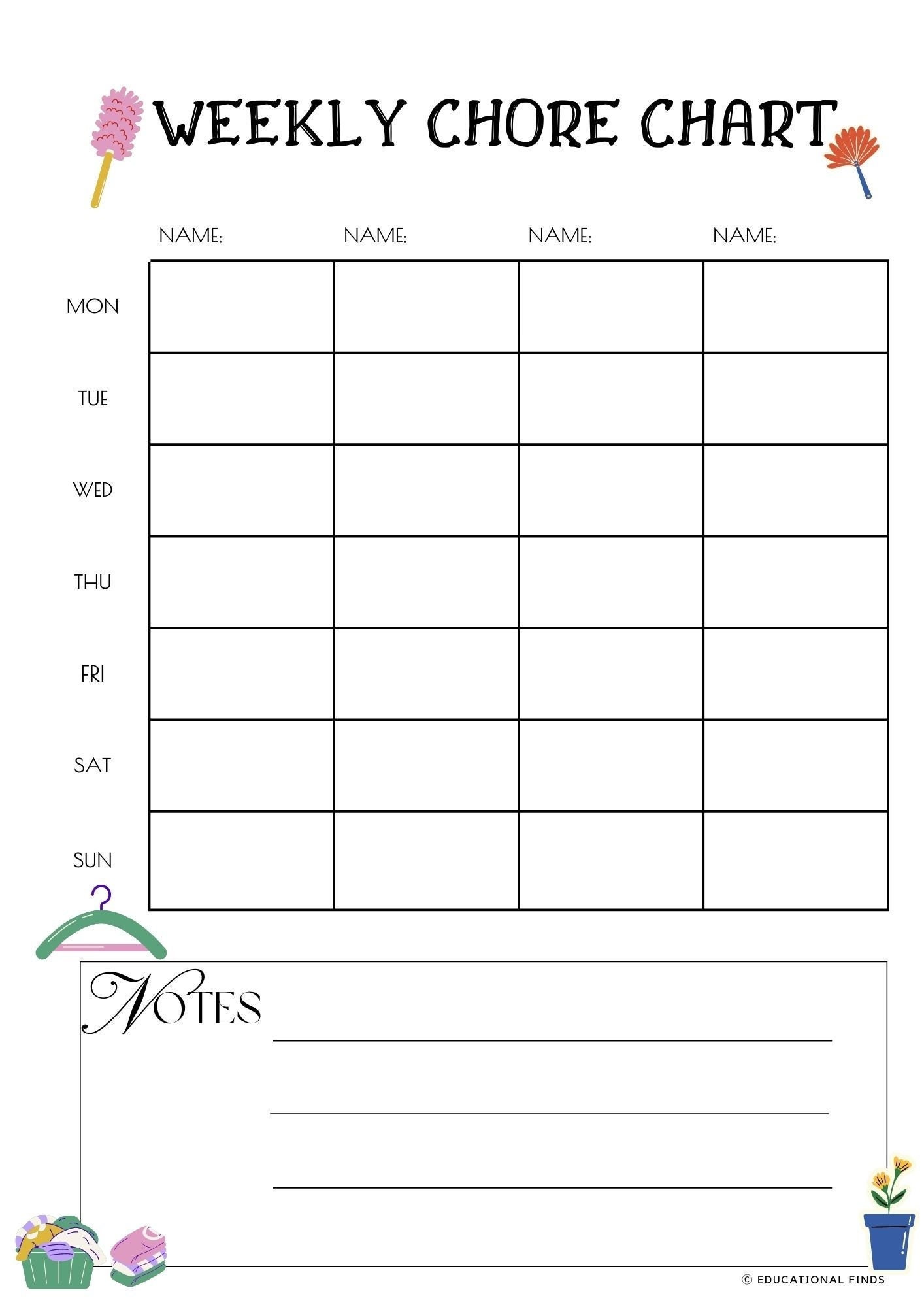 Weekly Chore Chart (digital, Printable) - Etsy
