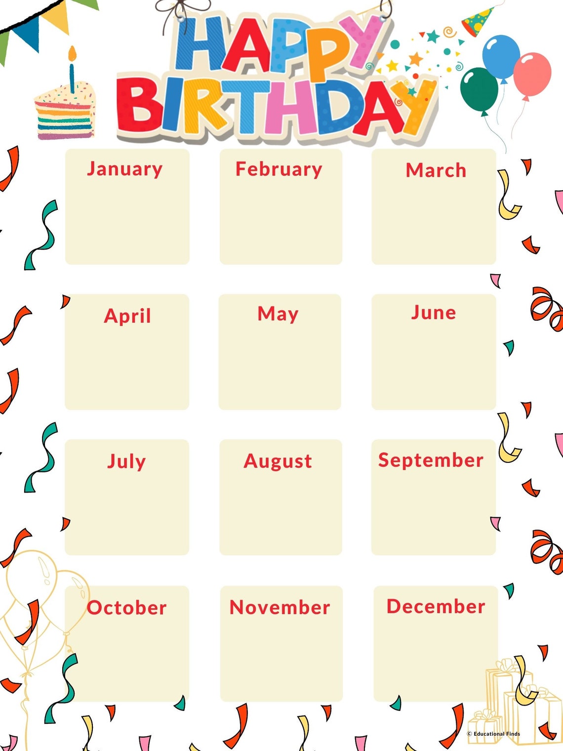 Classroom Birthday Poster ,us Poster Size (18 × 24 In) (digital ...
