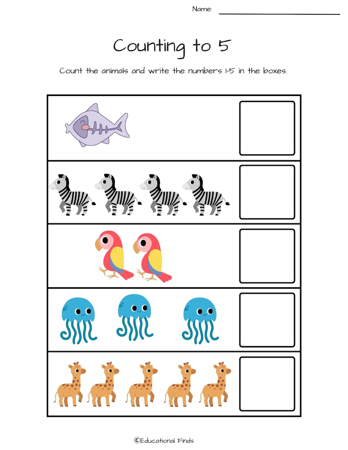 Math Kindergarten Activity, Counting Animals 1-10 ( Digital , Printable ...