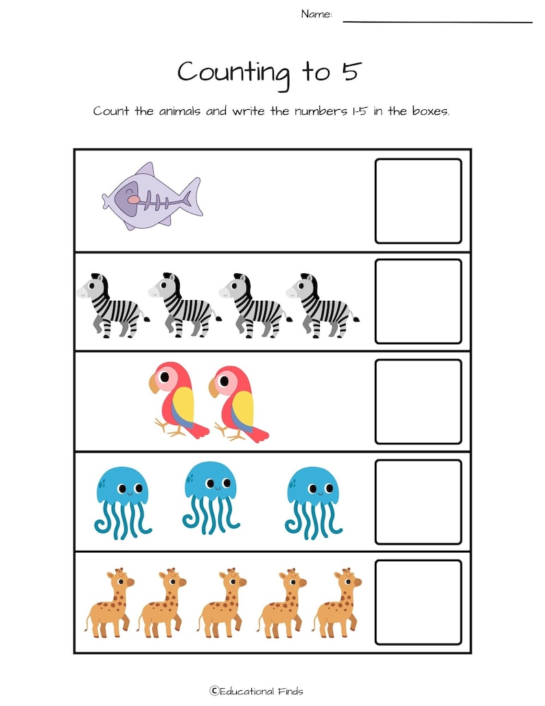 Math Kindergarten Activity, Counting Animals 1-10 ( Digital , Printable ...